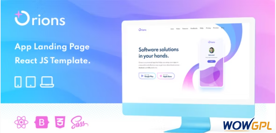 Orions – App Landing Page React JS Templatedownload